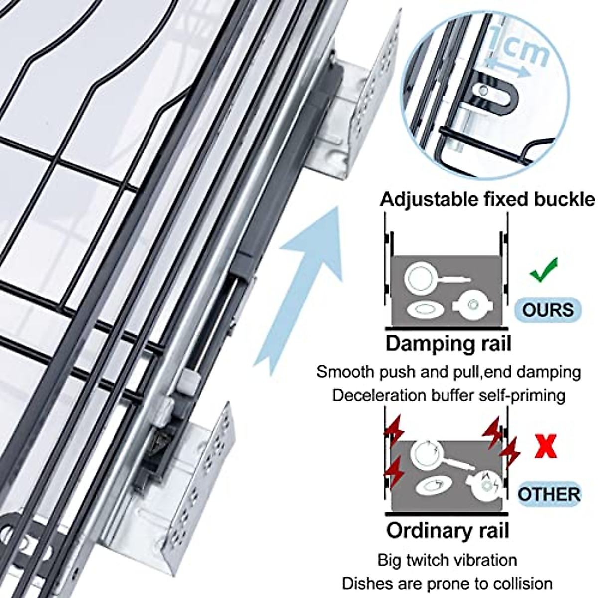 Kitchen Pull Out Shelves Small Size Double Drawer Telescopic Pull Out Spice Rack Vegetable Dish Basket for Kitchen Cupboard, Pantry, Bathroom Stainless Steel Slide Out Cabinet Organizer (30(W)*46.5(