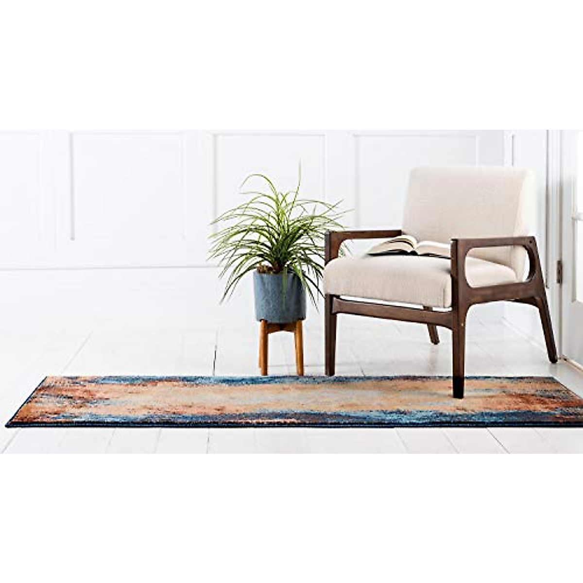 Unique Loom Mystic Collection Over-Dyed Abstract, Mid-Century Modern, Rustic Area Rug, 2' 0" x 6' 0", Peach/Beige