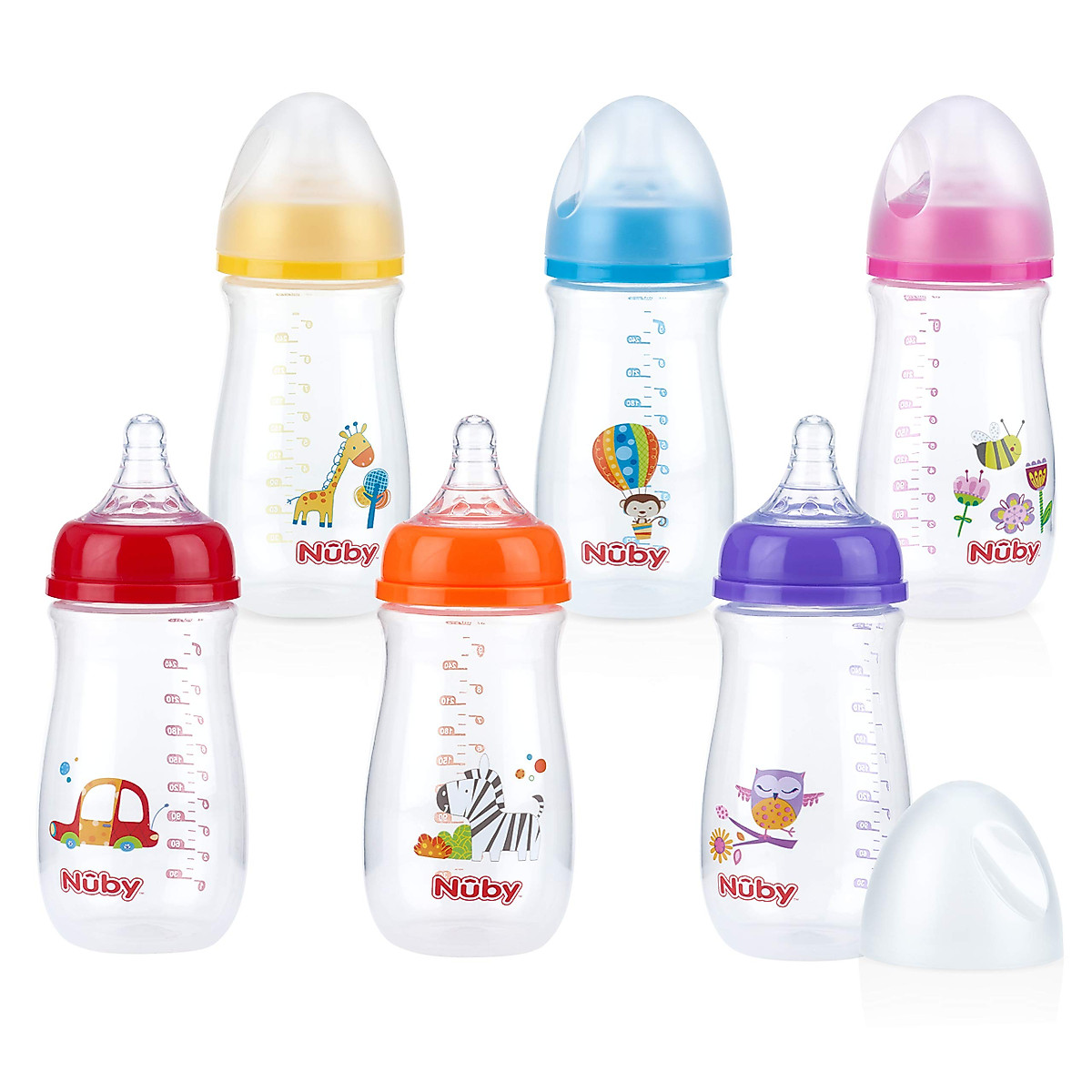 Nuby Wide Neck Bottle with Anti-Colic Air System, Colors/Prints May Vary, 1 Pack of 1 Bottle