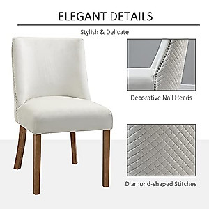 HOMCOM Modern Dining Chairs Set of 2 with High Back, Dining Room Chairs with Nailhead Trim, Upholstered Seats and Solid Wood Legs for Kitchen, Cream White