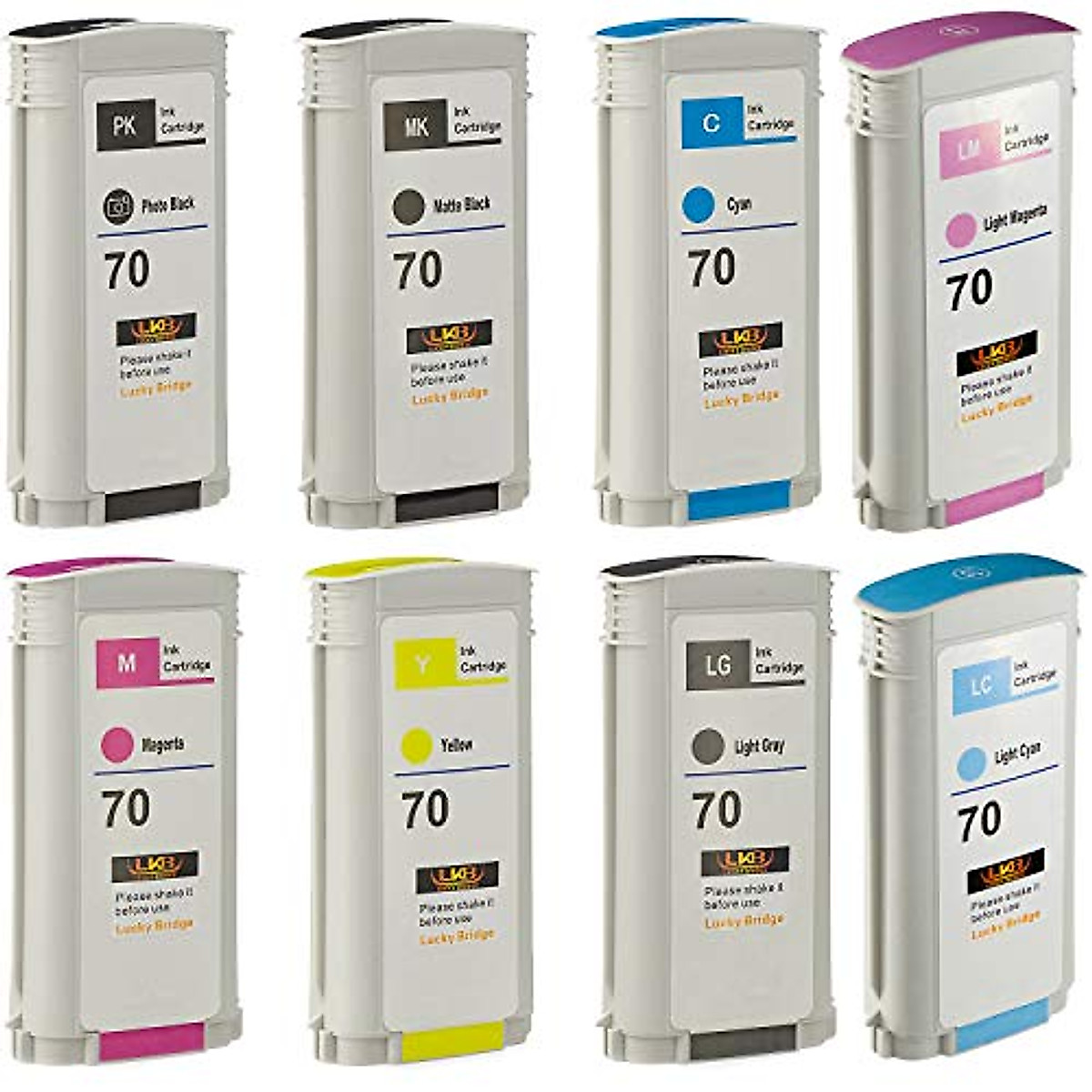 LKB 8PK Compatible HP70 Ink Cartridge Replacement with 130ML Use with HP Designjet Z2100 Z5200 Z3200 Z3100 Z5400 (8 Pack HP70) –US