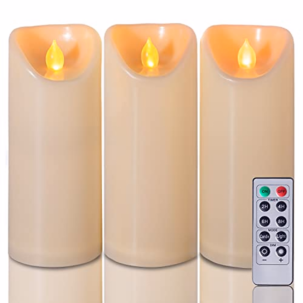 Homemory 3"x 7" Outdoor Waterproof Flameless Candles with Timers and Remote Control, Battery Operated Candles, LED Plastic Candles, Ivory, Set of 3