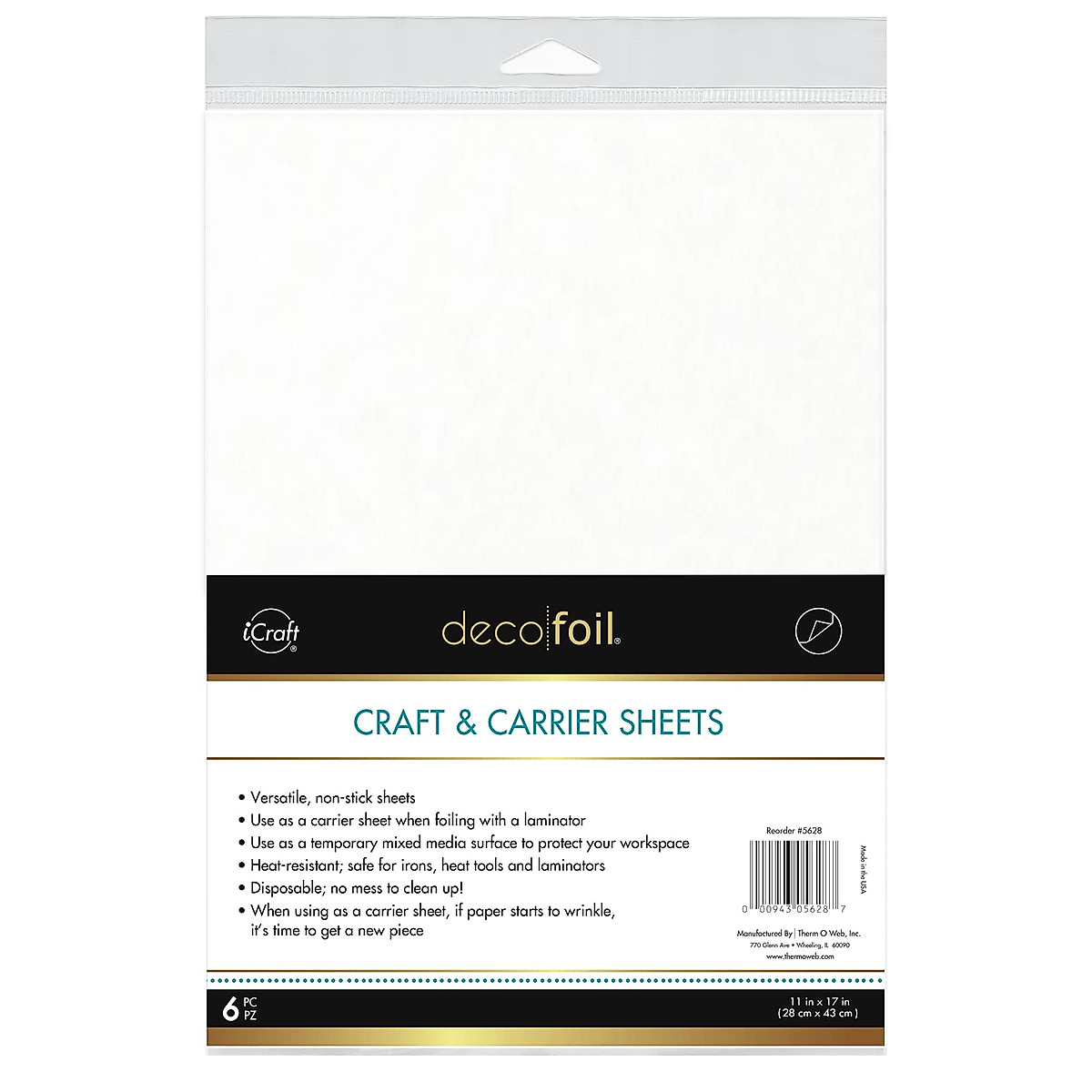 iCraft Deco Foil Craft & Carrier Sheets, 11" x 17", 6 Sheets per Pack