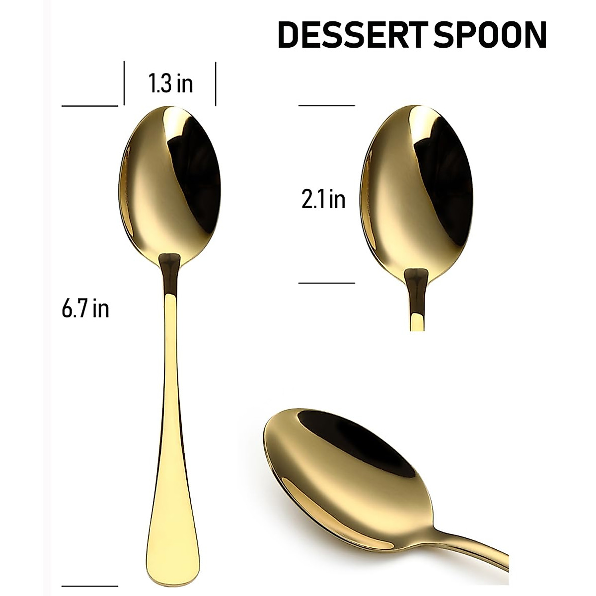 WYT Gold Teaspoons Set of 8, Stainless Steel Gold Silverware Dessert Spoon, Coffee Spoon, Mirrored Finish, Dishwasher Safe, 6.7-Inches