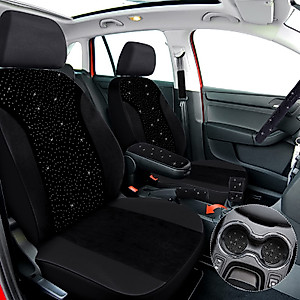 15 Pieces Bling Velvet Fabric Car Seat Covers Full Set Black Accessories for Women,Diamond Steering Wheel Rhinestone Crystal Seat Belt Cover, Center Console Pad Universal Car Decor