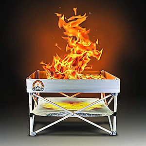 Pop-Up Fire Pit + Heat Shield + Extra Fire Mesh | Portable and Lightweight | Fullsize 24 Inch | Weighs 8lbs. | Never Rust Fire Pit | Heat Shield Included for Leave No Trace Fires