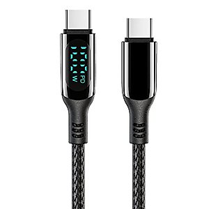 MINSLIS DC01 USB C Cable - 100W PD 5A Fast Charge, LED Display, Nylon Braided Type C Cord for Samsung Galaxy, MacBook, iPad (3.3ft)