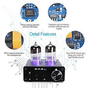 SMSL T2 Vacuum Tube Headphone Amplifier, Mini Audio HiFi Stereo Integrated Amp