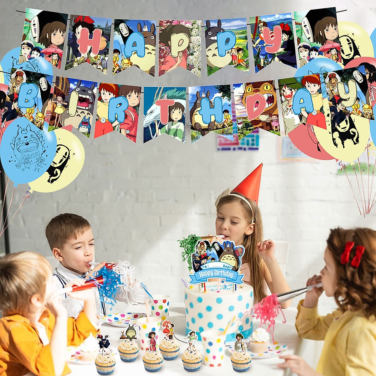 VERSAINSECT i Party Decorations,Birthday Party Supplies For Studio Ghibli Party Supplies Includes Banner - Cake Topper - 12 Cupcake Toppers - 18 Balloons -50 Studio Ghibli Stickers