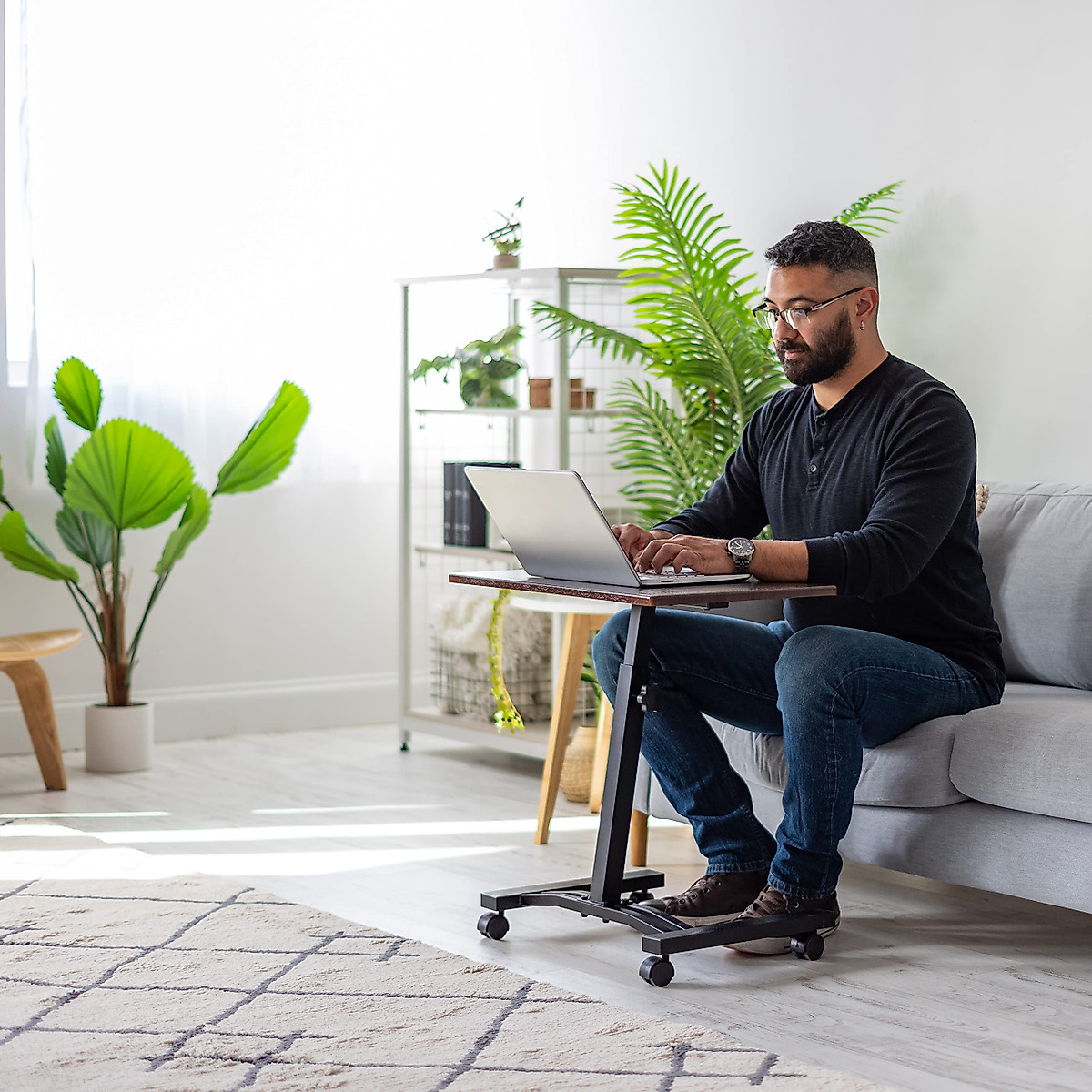 IRIS USA LTC-2 Rolling Workstation Table and Podium, Double, Brownt, 596663