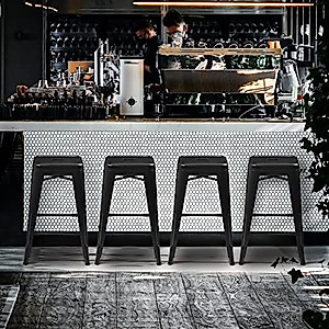 24 Inch Metal Bar Stools Set of 4, MoNiBloom Backless Counter Height Black Stackable Barstools with Square Seat for Indoor Outdoor