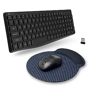X9 2.4G Wireless Keyboard and Mouse Combo - 3 Basic Essentials for Office or Home - 105 Key Full Size Keyboard & Mouse with Mouse Pad - USB Cordless Keyboard for Laptop, Computer, PC & Chrome (Black)