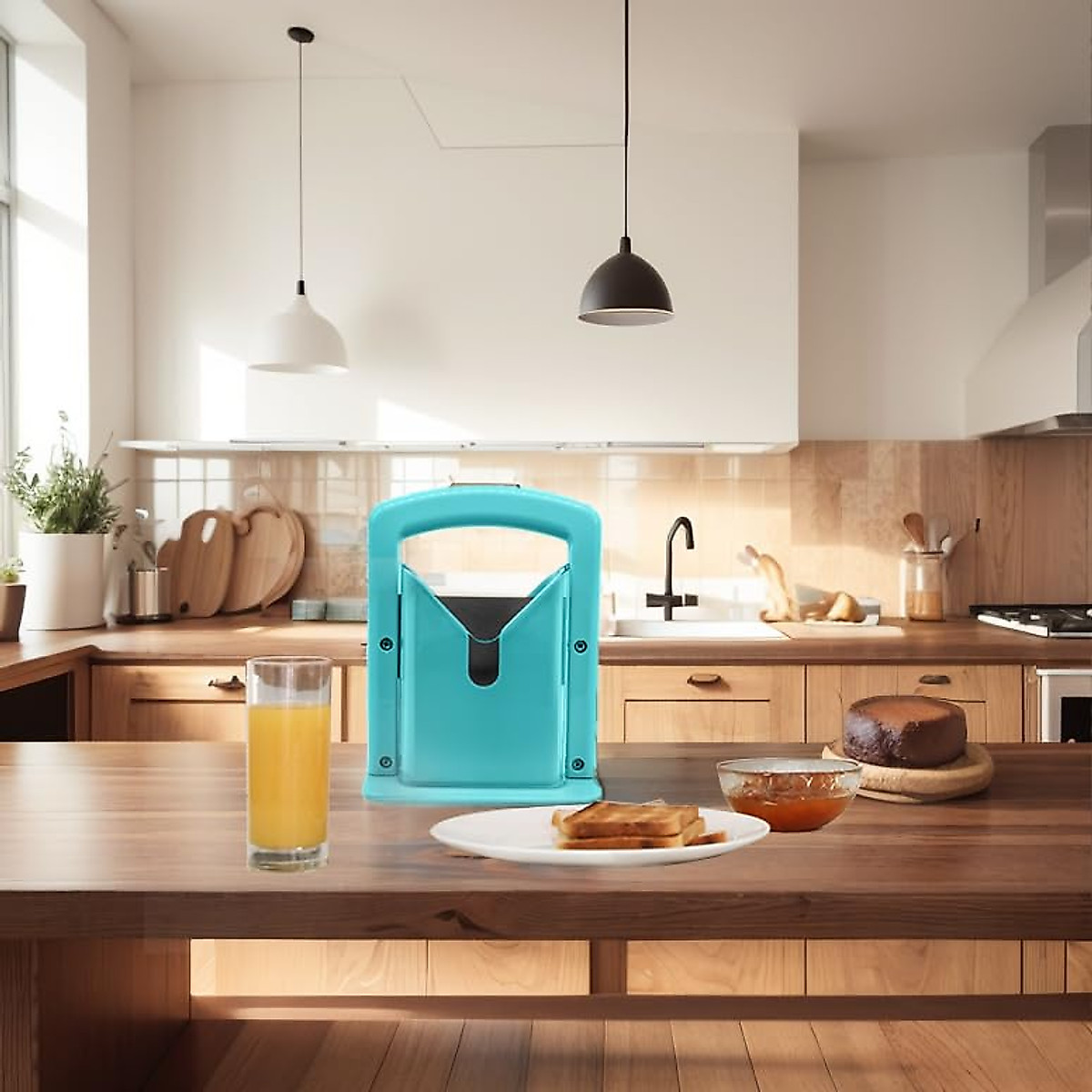 Bagel Slicer, Safety Handle, Bagel Cutter Stainless Steel (Aqua Sky)