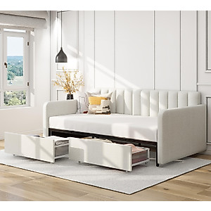 LifeSky Home Daybed Twin for Kids - Boucle Tufted Day Bed Frame with Storage for Living Room Bedroom - Upholstered for Aged 5+ White