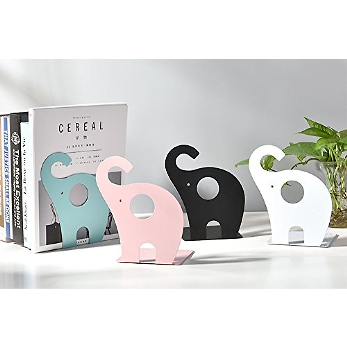 Leoyoubei Vintage Bookends with Felt Pads to Protect Bookshelf Bookcase Non-Slip Heavy Steel Elephant 1 Pairs White
