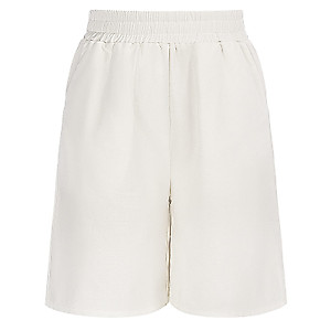 KANCY KOLE Plus Size Shorts for Women White Linen Shorts Knee Length High Waisted Beach Shorts with Pockets(White,2XL)