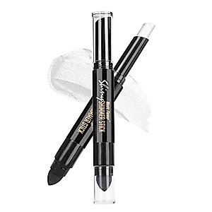 Music Flower Highlighter Stick, Double Ended Highlighter Makeup Stick with Sponge Brush, Shimmer Waterproof Long Lasting Smooth Silver Glitter Brighten Face Makeup Pencil, 1 Count