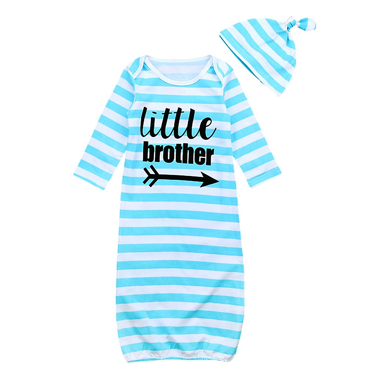 DPSKY Newborn Baby Sleeper Gowns & Headband Little Sister Brother Printed Striped Baby Sleeping Bag (blue)