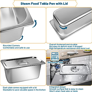 RAYFARMO Stainless Steam Hotel Pan,1/3 Size 6 Inch Deep Steam Table Pan with Lid, 8 Pack 0.8 mm Thick Anti Jam Pan Stainless Steel Steamer Pan for Commercial, Party, Restaurant,Hotel