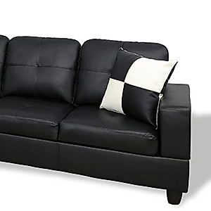 Star Home Living Genesis Sectional Sofa L-Shape-PU Leather, Left Facing, Black
