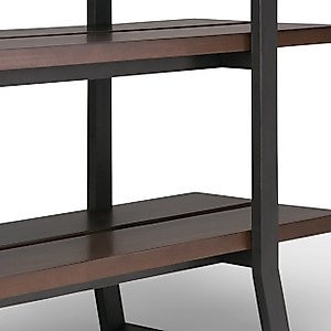 SIMPLIHOME Adler SOLID WOOD and Metal 66 inch x 54 inch Modern Industrial Bookcase in Light Walnut Brown with 4 Shelves, for the Living Room, Study and Office