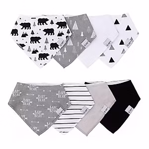 Pondering Pine Organic Baby Bandana Drool Bibs with Bag - Baby Bear Bandana Bibs for Boy or Girl - XLarge Soft Spit Up Drooling and Teething Bib, Extra Absorbent, Woodland Nursery, 8 Pack