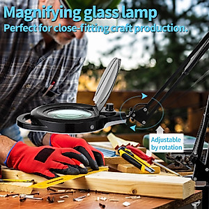 KIRKAS LED Dimmable Magnifying Lamp with Clamp, 2,200 Lumens Super Bright Magnifying Glass with Light, Adjustable Metal Swivel Arm Magnifier Desk Light for Close Work, Craft, Reading, Repair - Black