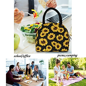 Cute Sunflowers Lunch Bags Women Girls Cute Florals Insulated Lunch Box Lunchbox Cooler Tote Bag Lunch Container Organizer Zipper Meal Prep Lunch Boxes for Teens Kids Adults School Work