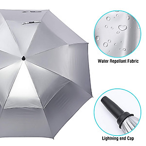 G4Free 72 Inch Huge Golf Umbrella UV Protection Auto Open Windproof Umbrella Oversized Extra Large Vented Double Canopy for Family (Silver/Blue)