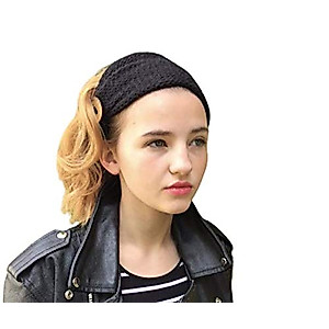 Handmade Black Knitted Wool Headband Ear Muffs with Coconut Button