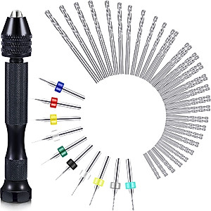 57 Pieces Hand Drill Bits Set, Pin Vise Hand Drill, 46 Pieces Micro Twist Drill Bits and 10 Pieces PCB Mini Drill Bits for Resin Polymer Clay Craft DIY Jewelry (0.1-1mm, Random Color PCB Drill)