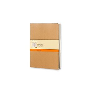 Moleskine Cahier Journal, Soft Cover, XL (7.5" x 9.5") Ruled/Lined, Kraft Brown, 120 Pages (Set of 3)