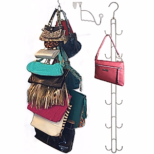 Luxury Purse Hanger Organizer for Over Door/Closet- Max Purse Storage, Handbag Holder Rotates 360, Heavy Duty Chrome Holds 50lbs; Purses, Handbags, Totes, Crossbody, Backpacks, Fanny, Belt Bags