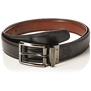 Perry Ellis Men's Portfolio Double Stitched Leather Reversible Belt (Sizes 30-42 Inches), Brown/Black, 34
