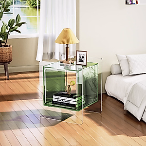 solaround Acrylic Nightstand, Bedside Table for Bedroom, Side Table, Record Player Stand, 18'' x 15.7'' x 21.6'', Green