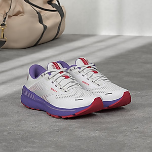 Brooks Women's Adrenaline GTS 22 Supportive Running Shoe - White/Coral/Purple - 8.5 Medium