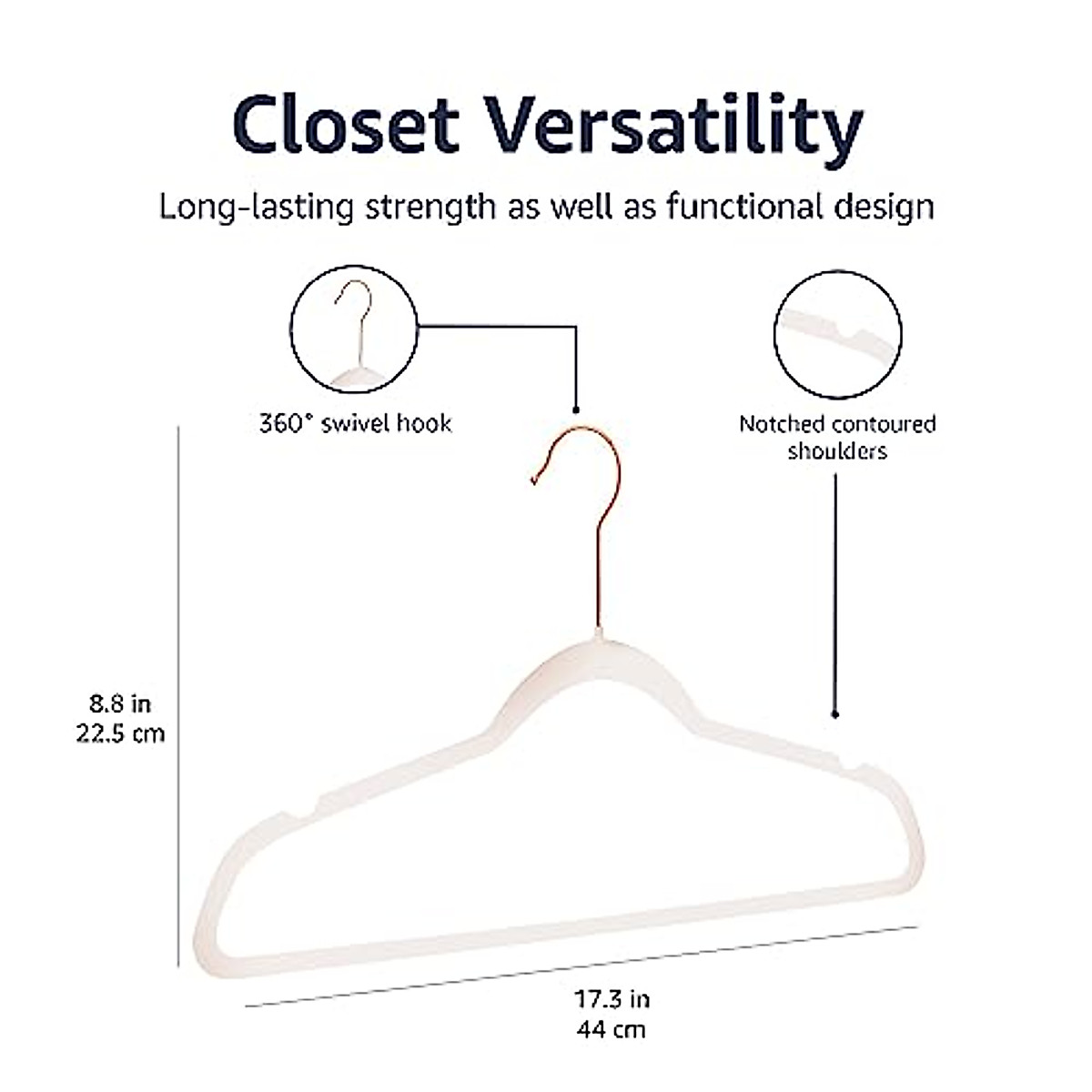 Amazon Basics Slim, Space-Saving, Velvet, Non-Slip, Sturdy Suit Clothes Hangers, Pack of 50, Blush Pink/Rose Gold