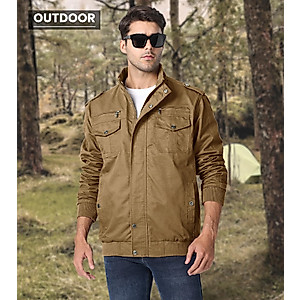 EKLENTSON Mens Cargo Jackets Men Military Windbreaker Cotton Jacket Mens Winter Bomber Jacket Khaki 2XL