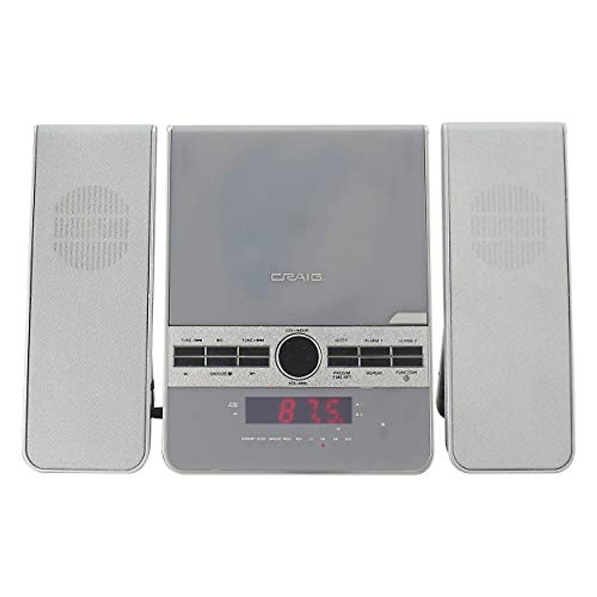 Craig CM427BT-SL 3-Piece Vertical CD Stereo Shelf System with AM/FM Radio, Bluetooth Wireless Technology & Remote Control in Silver | LED Display | Dual Alarm Clock with Snooze | AUX Port Compatible |