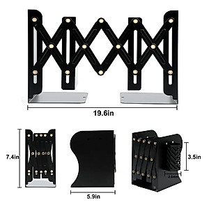 Adjustable Bookends, Metal Book Organizer for Desk, Large Book End Holders for Kids, Shelves, Office, Heavy Books, Classroom, Desktop, Papers, Extends up to 20 Inches (Piano Black)