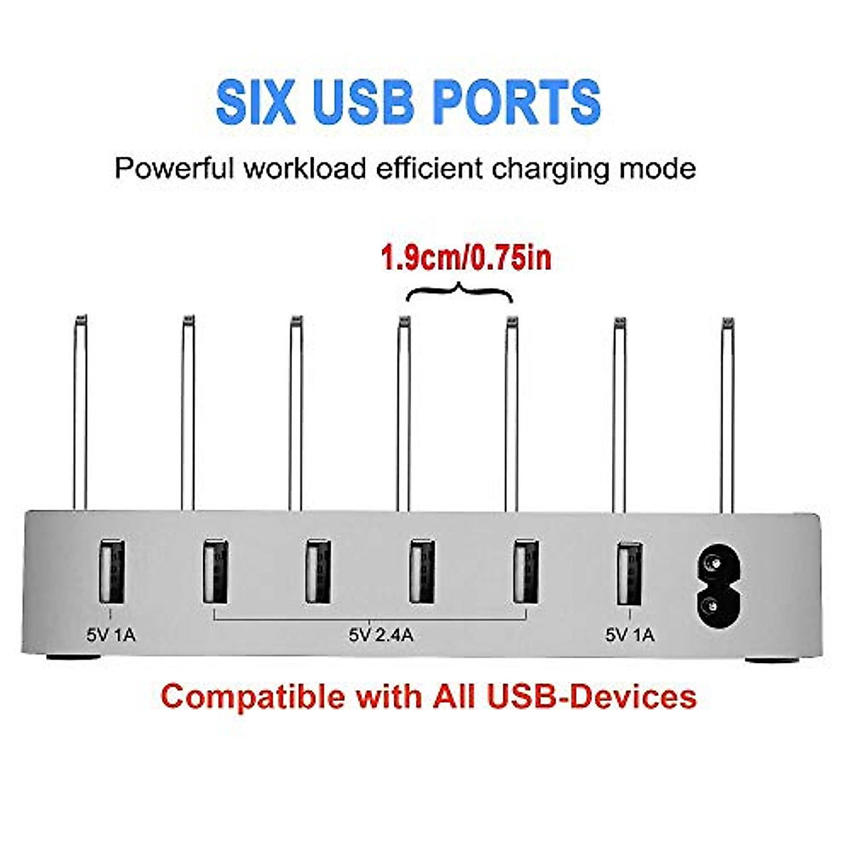USB Charging Station for iPhone 14,COSOOS Charger Station with 5 lPhone Cable,1 Type-C,1 Micro Cable,6-Port Charging Station for Multiple Devices(Silver White)
