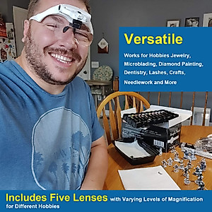 TMANGO Magnifying Glasses with Light for Close Work, Magnifying Headset with Light, Lighted Headband Magnifier with Storage Case for Jewelers, Eyelash, Watch Repair or Cross Stitch, White