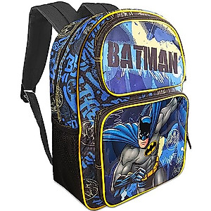 Batman Backpack for Kids - Bundle with 16" Batman Backpack Plus Batman Stickers, Water Bottle, and More for Boys and Girls (Batman School Supplies)