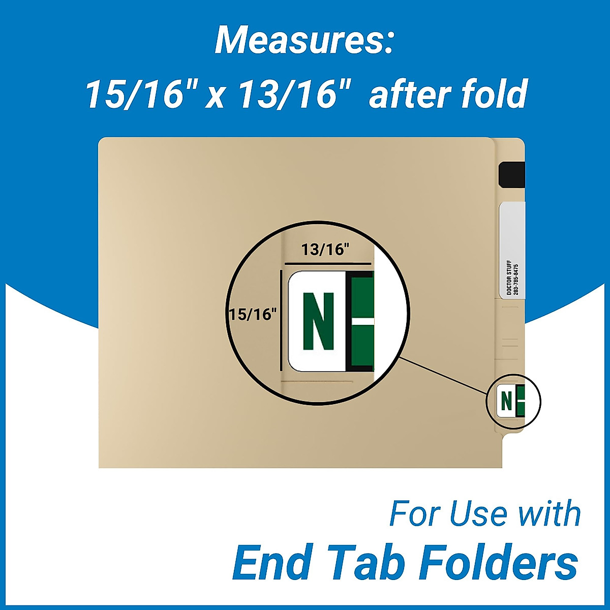 Doctor Stuff - File Folder Labels, Alphabet Letter N, Jeter/TAB 5100 - JXAM Series Compatible Alpha Stickers, Dark Green, 15/16" x 1-5/8", 225 Labels per Package