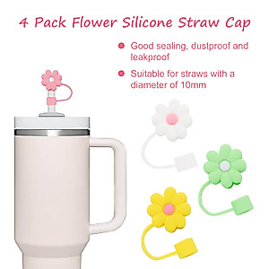 FadAcc 4Pcs Straw Cover for Stanley 30&40 Oz Tumbler, 0.4in Silicone Straw Covers Cap for Stanley Cup Accessories, Dust-Proof Drinking Straw Reusable Straw Tips Lids