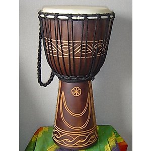 20" Tall Moon & Star (M15) Deep Carved Djembe Bongo Drum, with Free Cover
