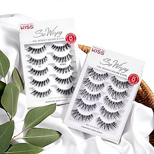 KISS So Wispy, False Eyelashes, Style #11', 12 mm, Includes 5 Pairs Of Lashes, Contact Lens Friendly, Easy to Apply, Reusable Strip Lashes, Glue On, Mulitpack