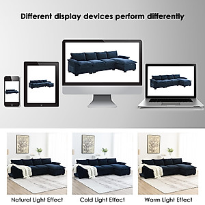 Neylory 118" Convertible Sectional Sofa Couch, Modern Chenille Fabric L Shaped Living Room Furniture Set, 5 Seat Sectional Sofa with Left Chaise & Deep Seat & Super Soft (Navy Blue)