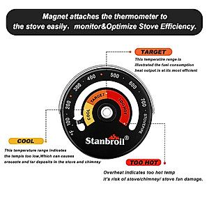 Stanbroil Magnetic Wood Stove Pipe Thermometer, Flue Pipe Temperature Meter for Wood Log Chimney Pipe
