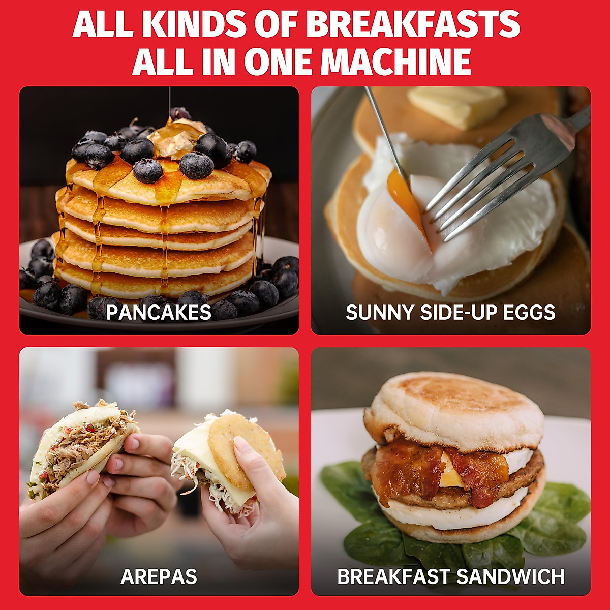 SugarWhisk Double Mini Pancakes Maker Machine, Arepa Maker, Electric Pancake Maker Griddle, Ideal for Pancakes, Cookies, Eggs, Arepas & Breakfast Sandwiches, White, 4 Inch